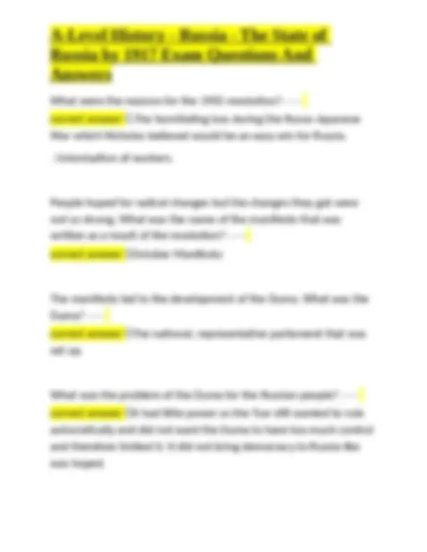 A-Level History - Russia - The State of Russia by 1917 Exam Questions ...