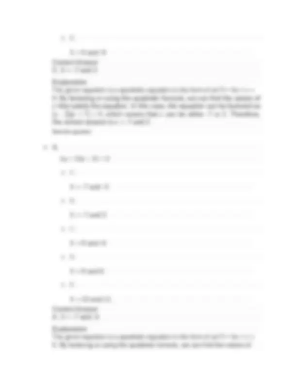 Quadratic Equations: Practice Test with Solutions | Exams Nursing | Docsity