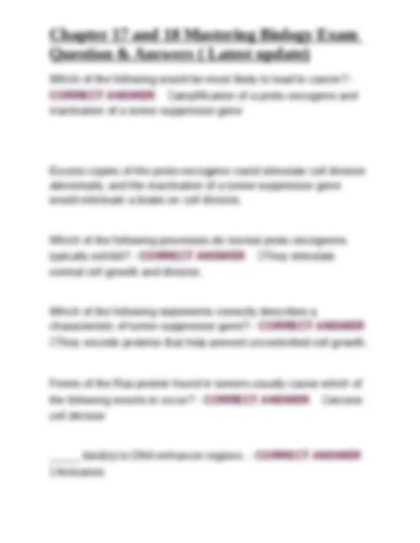 Chapter 17 and 18 Mastering Biology Exam Question & Answers ( Latest ...