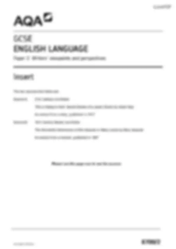 Actual 2024 AQA GCSE ENGLISH LANGUAGE 8700/2 Paper 2 Question Paper ...