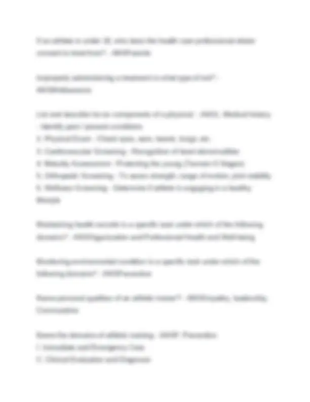 Sports Medicine 1 Semester Exam Study Guide 2025-2026. Questions ...