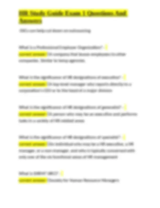 Human Resource Management (HRM): Exam 1 Questions and Answers | Exams ...