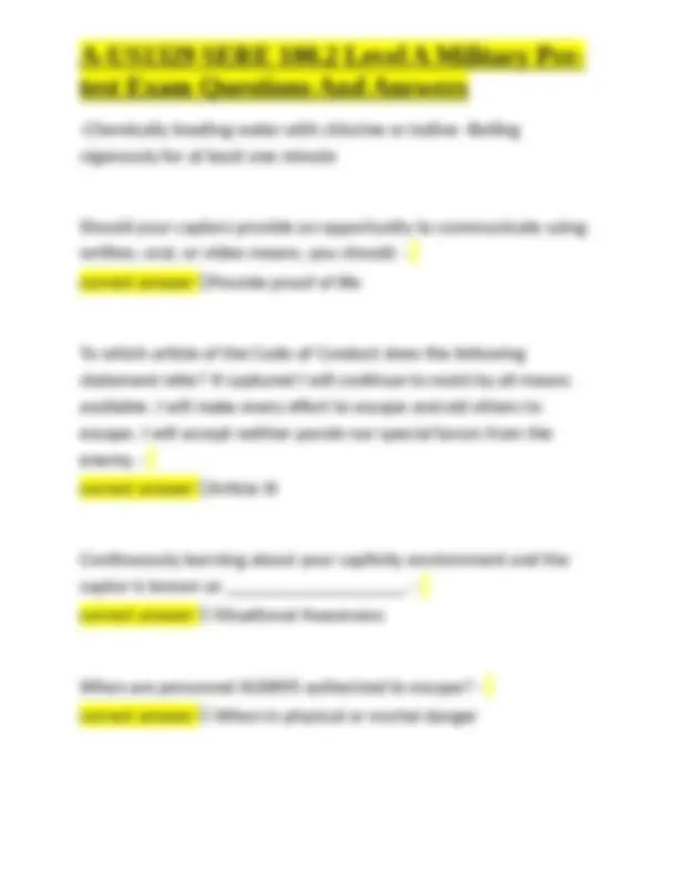 SERE 100.2 Level A Military Pretest Exam Questions and Answers | Exams ...