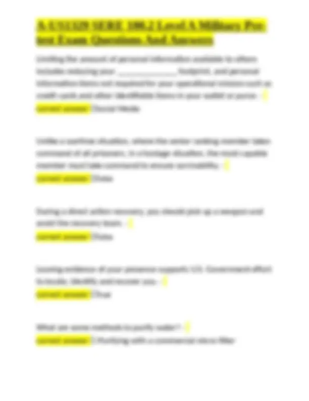 SERE 100.2 Level A Military Pretest Exam Questions and Answers | Exams ...