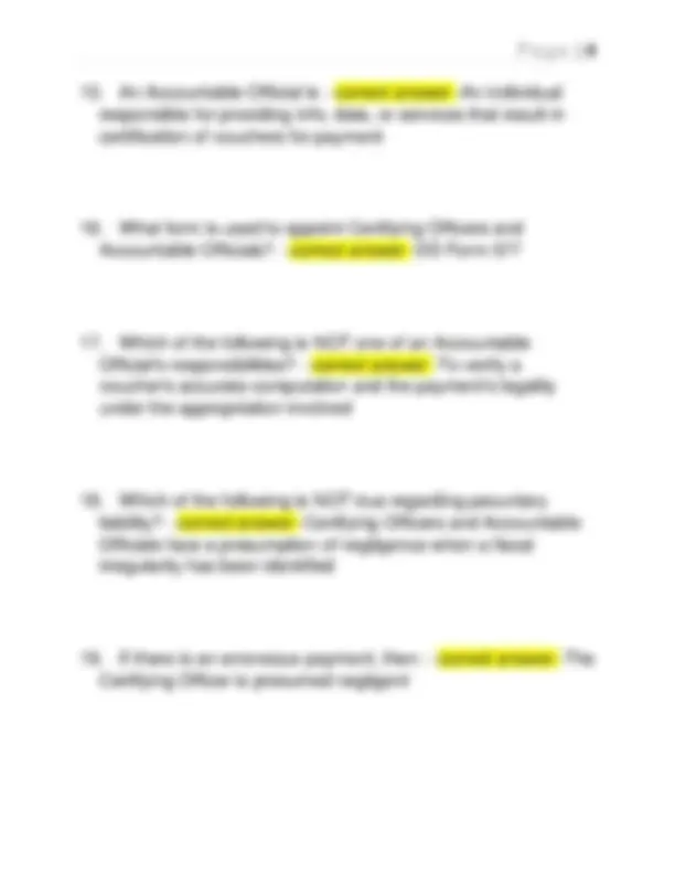 CFI 100: CERTIFYING OFFICER AND ACCOUNTABLE OFFICIAL 2025. | Exams Accounting | Docsity