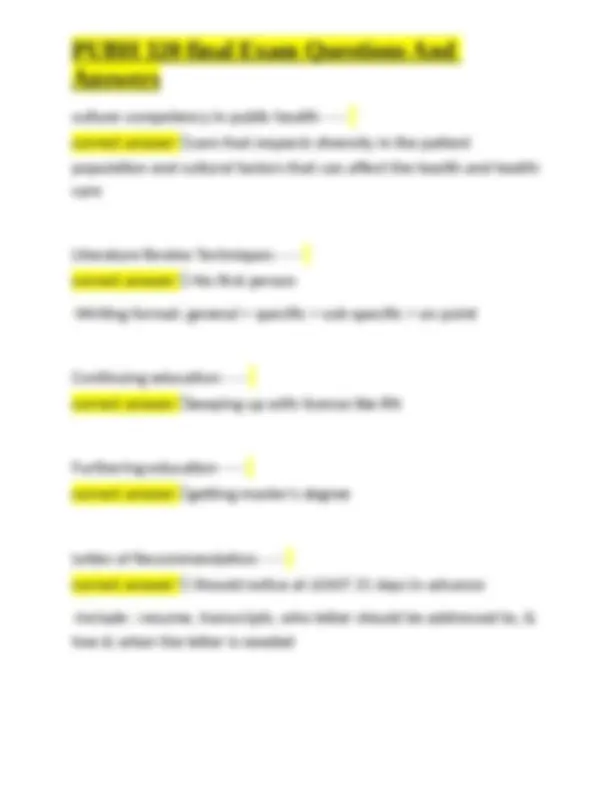 PUBH 320 final Exam Questions And Answers | Exams Medicine | Docsity