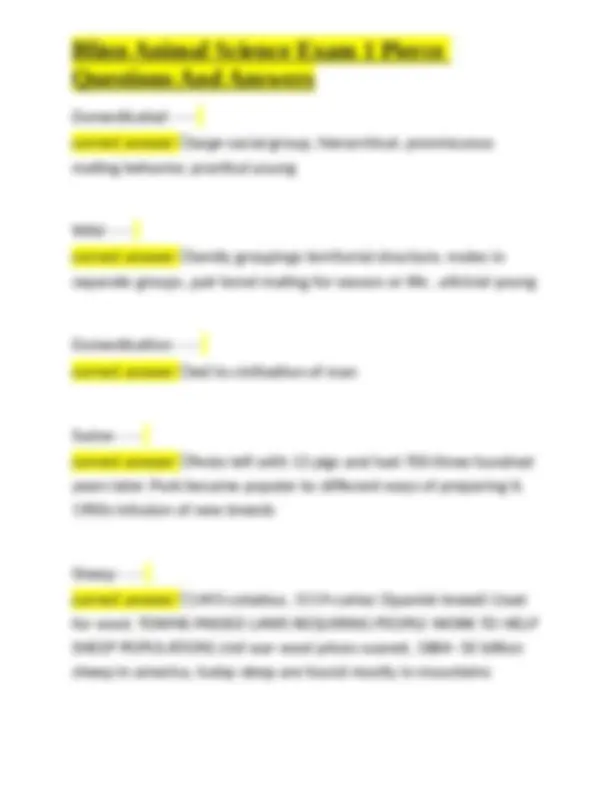 Blinn Animal Science Exam 1: Questions and Answers | Exams Animal ...