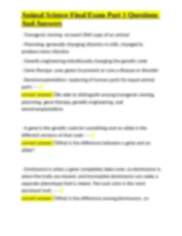 Animal Science Final Exam Part 1 Questions And Answers | Exams Animal ...