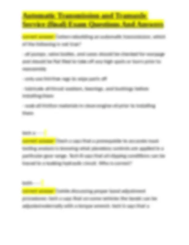 Automatic Transmission and Transaxle Service: Exam Questions and Answers | Exams Automatic ...