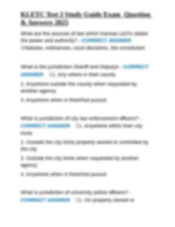 KLETC Test 2 Study Guide: Law Enforcement Agencies, Jurisdiction, and ...