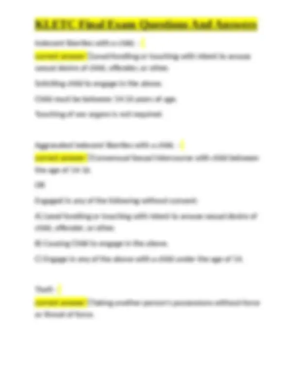 KLETC Final Exam Questions and Answers: Criminal Law and Procedure ...