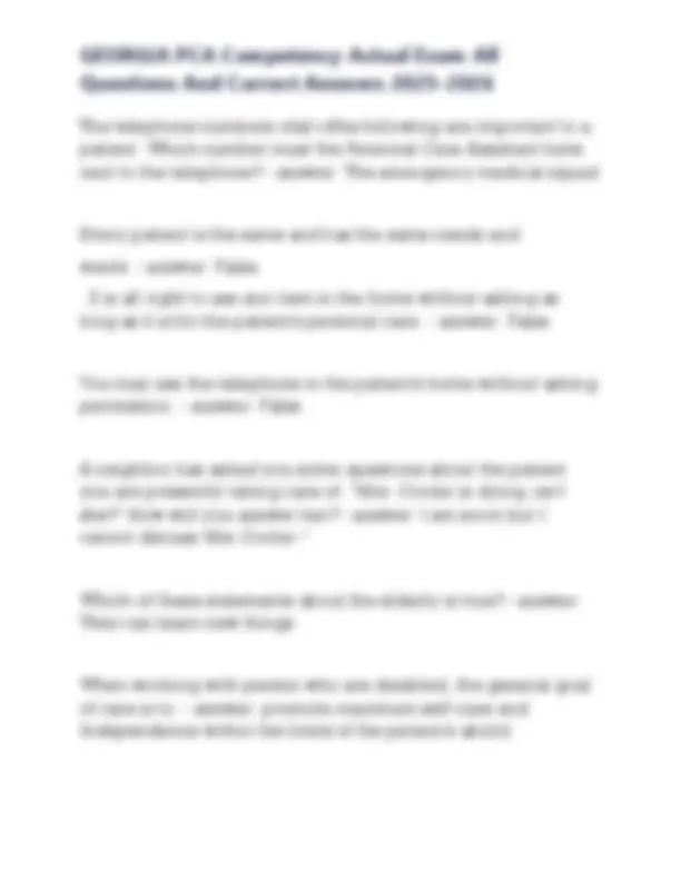 Georgia PCA Competency Exam: Questions and Answers for Personal Care ...