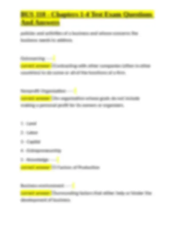 BUS 110 - Chapters 1-4 Test Exam Questions And Answers | Exams ...