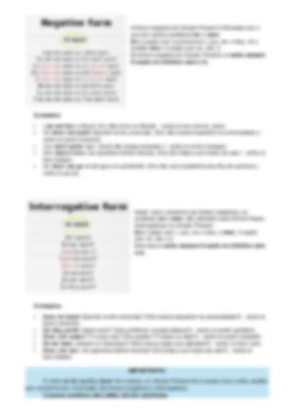 Simple present - Resumo | Esquemas Inglês | Docsity