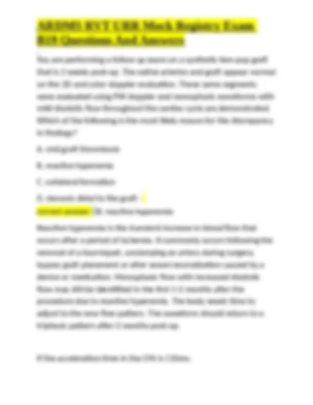 ARDMS RVT URR Mock Registry Exam: Questions and Answers | Exams ...