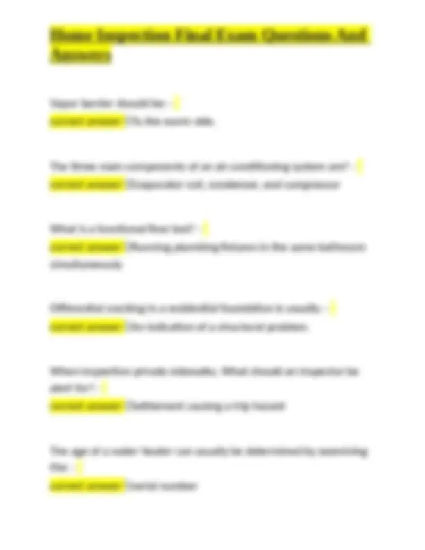 Home Inspection Final Exam Questions and Answers | Exams Engineering | Docsity