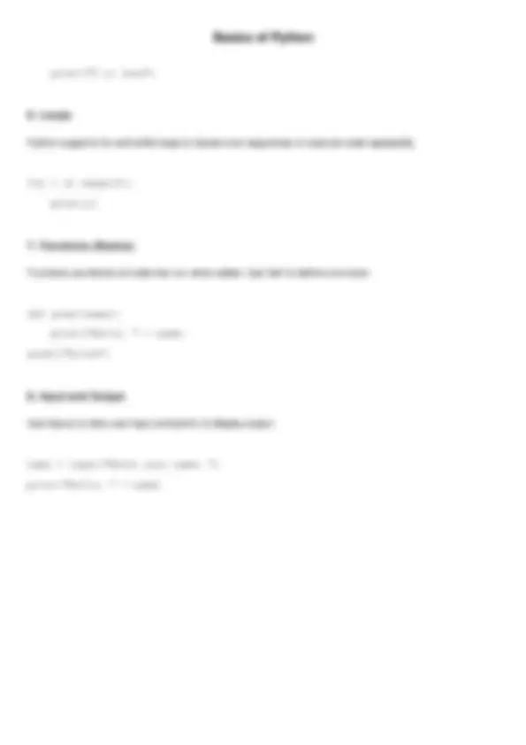 Basics of python that a student must know | Schemes and Mind Maps Computer science | Docsity