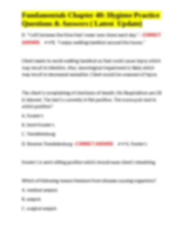 Hygiene Practices: Multiple Choice Questions and Answers for Nursing ...