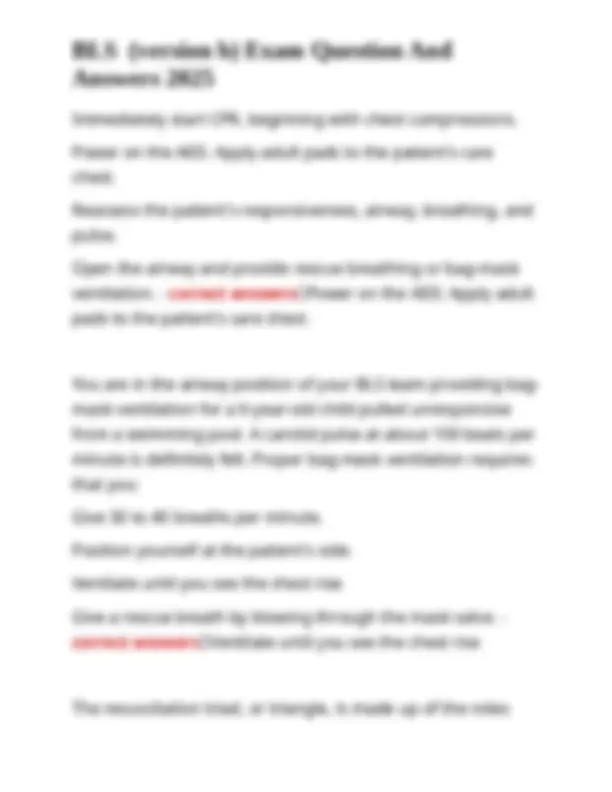 BLS (version b) Exam Question And Answers 2025 | Exams Nursing | Docsity