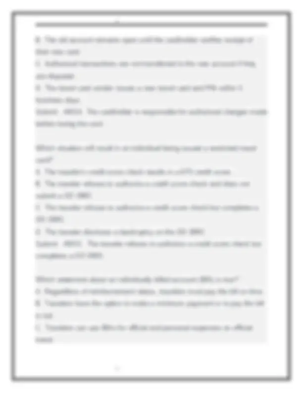 Travel Card Program Quiz: Questions and Answers | Exams Aviation | Docsity