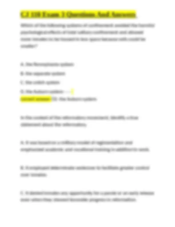 CJ 110 Exam 3: Criminal Justice Multiple Choice Questions and Answers ...