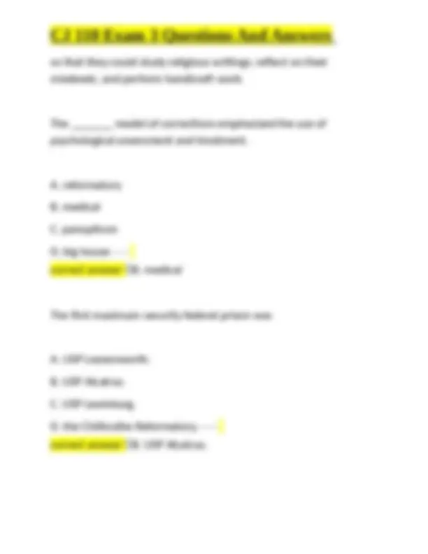 CJ 110 Exam 3: Criminal Justice Multiple Choice Questions and Answers ...