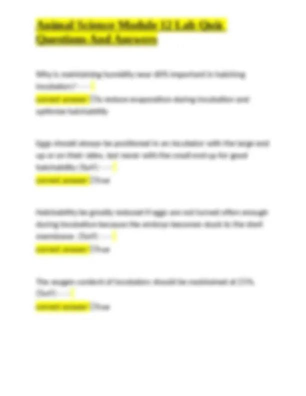Animal Science Module 12 Lab Quiz Questions And Answers | Exams Animal ...