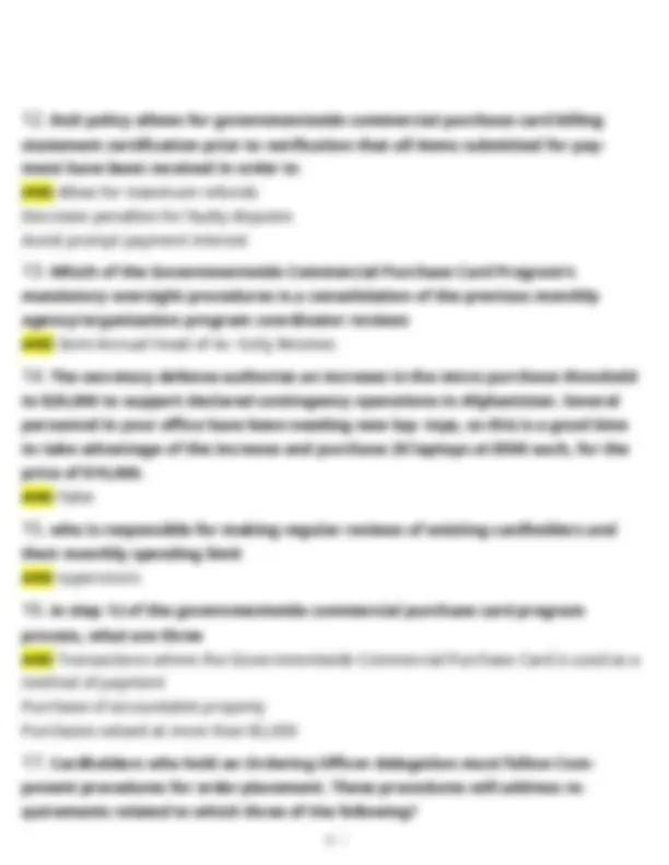 CLG 0010 DOD GOVERNMENTWIDE COMMERCIAL PURCHASE CARD EXAM QUESTIONS AND ...