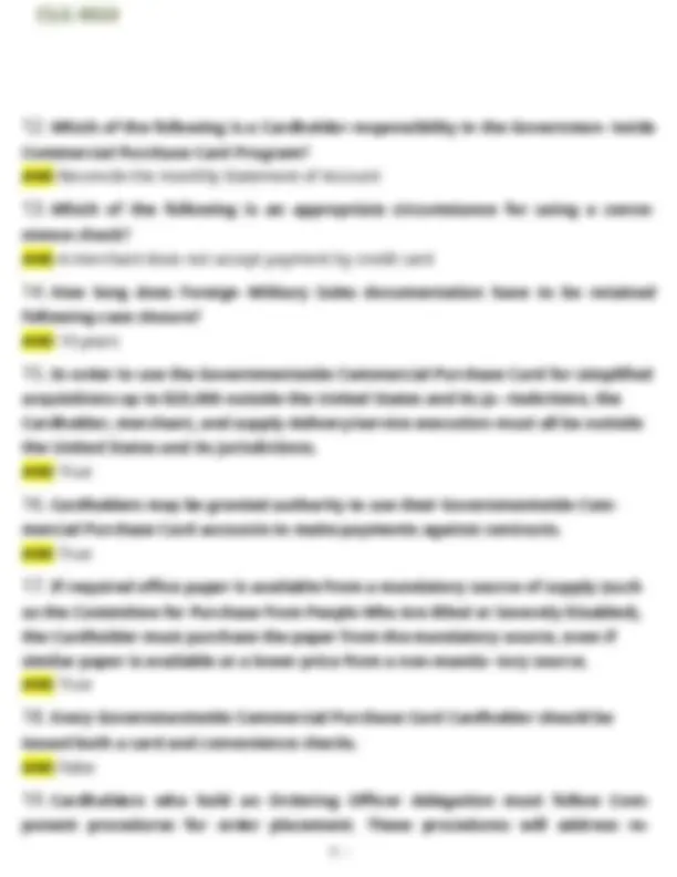 CLG 0010 DOD GOVERNMENTWIDE COMMERCIAL PURCHASE CARD EXAM QUESTIONS AND ...