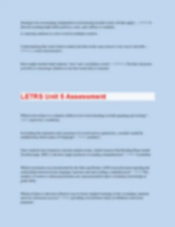 LETRS Unit 5 - Session 1- 6 Questions and Answers | Exams English Language | Docsity