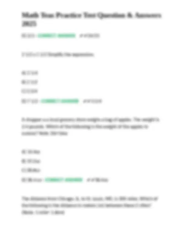 Math Practice Test Questions and Answers | Exams Nursing | Docsity