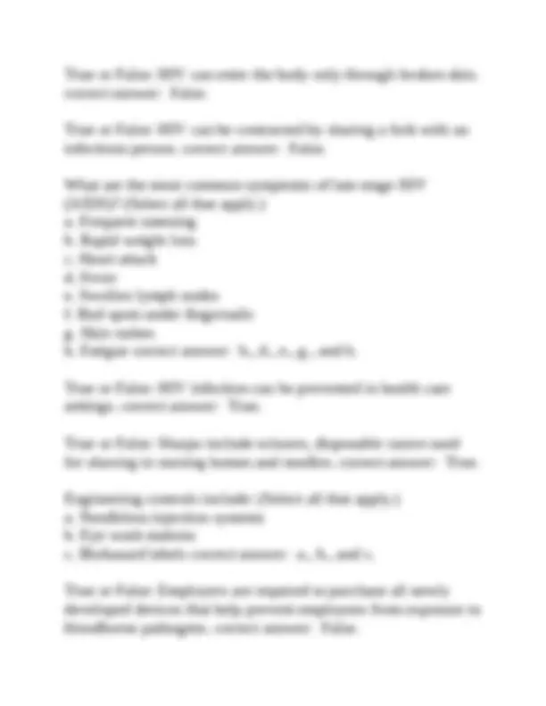 NSC Bloodborne & Airborne Pathogens (Checkpoints) QUESTIONS WITH ...