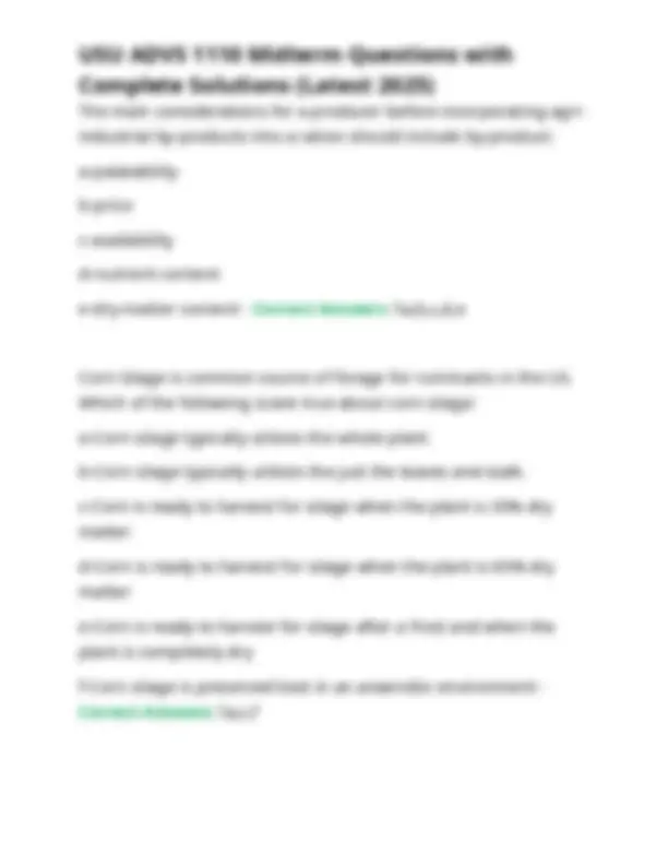 USU ADVS 1110 Midterm Questions and Solutions: Animal Science Study ...