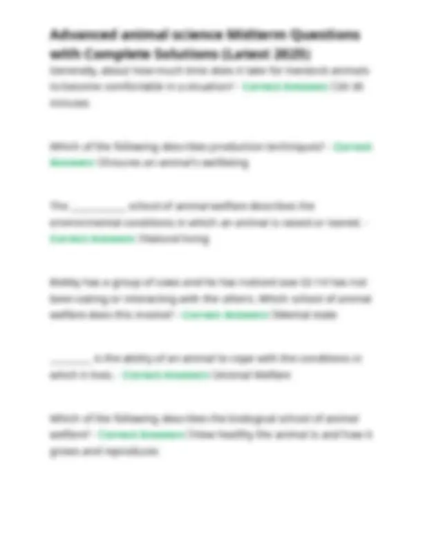 Advanced animal science Midterm Questions with Complete Solutions ...