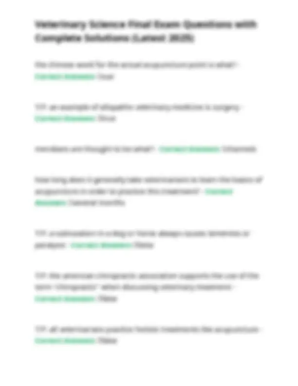 Veterinary Science Final Exam Questions with Complete Solutions (Latest ...