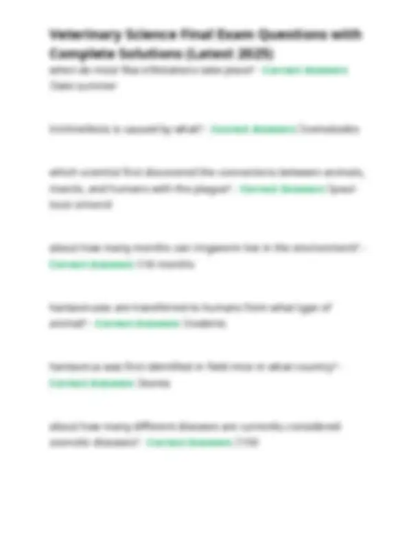 Veterinary Science Final Exam Questions with Complete Solutions (Latest ...