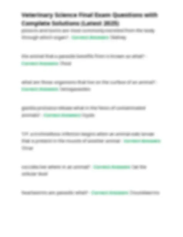 Veterinary Science Final Exam Questions with Complete Solutions (Latest ...