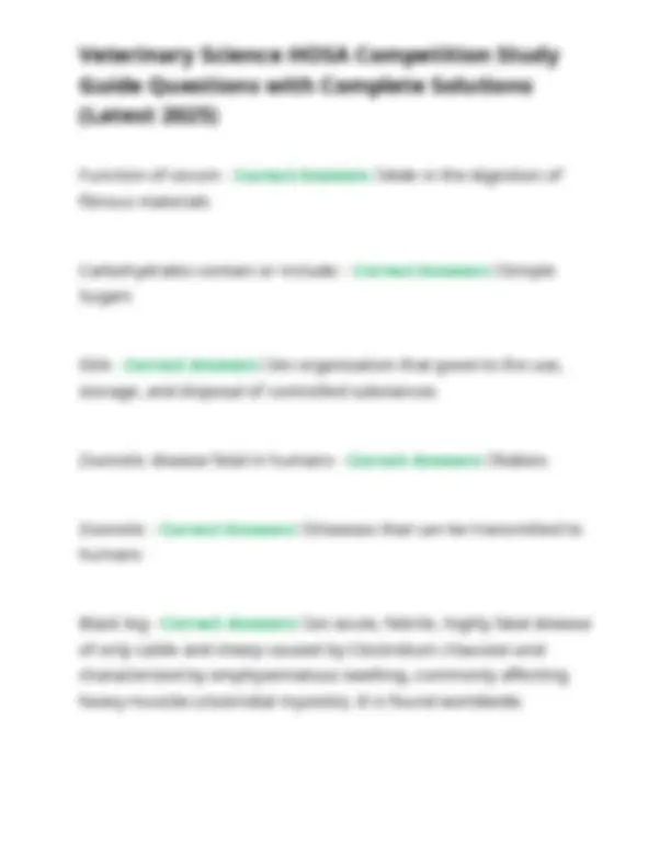 Veterinary Science HOSA Competition Study Guide Questions with Complete ...