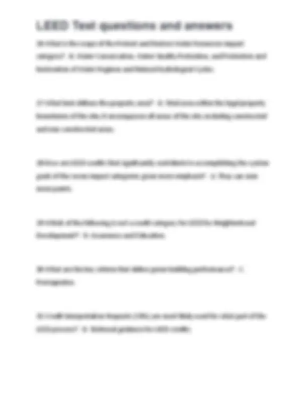 LEED Certification Exam Q&A: Your Study Guide | Exams Nursing | Docsity