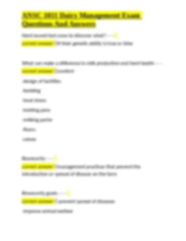ANSC 1011 Dairy Management Exam Questions And Answers | Exams Animal ...