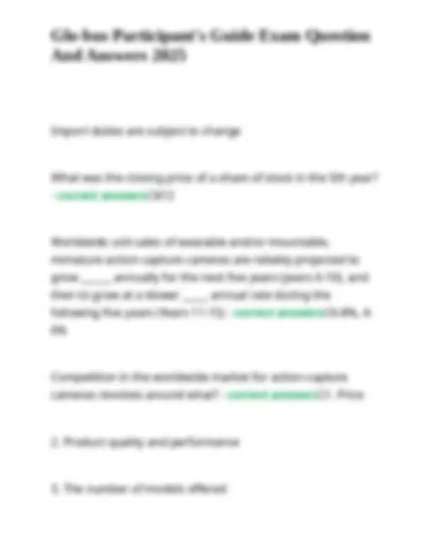 Glo-bus Participant's Guide Exam Question And Answers 2025 | Exams Nursing | Docsity