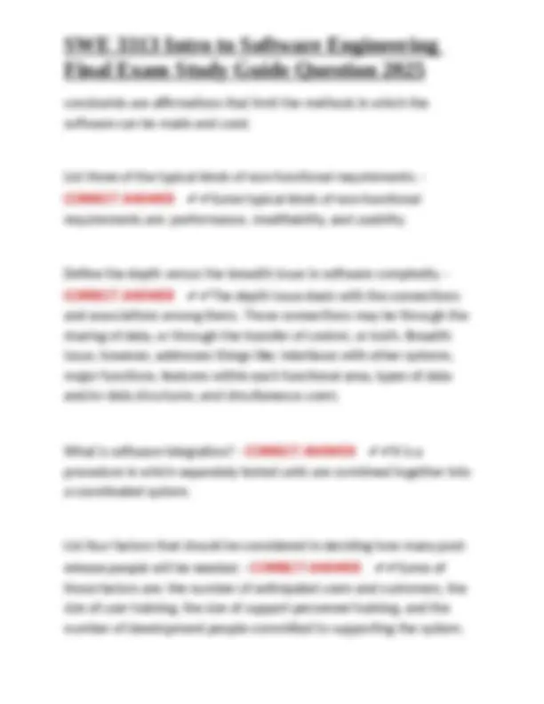 SWE 3313: Software Engineering Final Exam Study Guide | Exams Nursing | Docsity