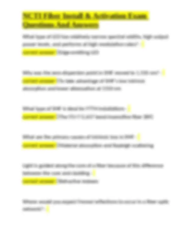 NCTI Fiber Install & Activation Exam Questions And Answers | Exams Computer Science | Docsity