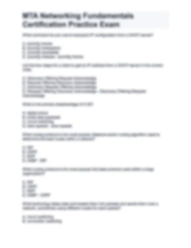 MTA NETWORKING FUNDAMENTALS CERTIFICATION PRACTICE EXAM QUESTIONS AND ...