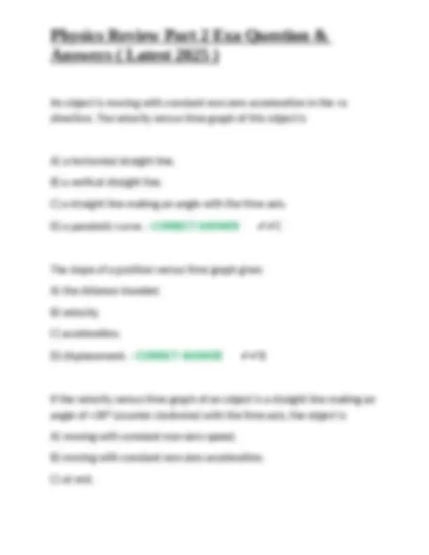 Physics Exam Review: Kinematics Questions and Answers | Exams Nursing | Docsity
