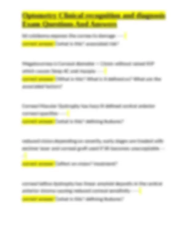 Optometry Clinical recognition and diagnosis Exam Questions And Answers ...