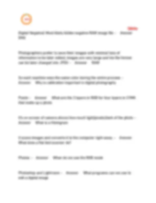 Digital Photography Q&A: Image Editing and File Formats | Exams Computer Graphics | Docsity