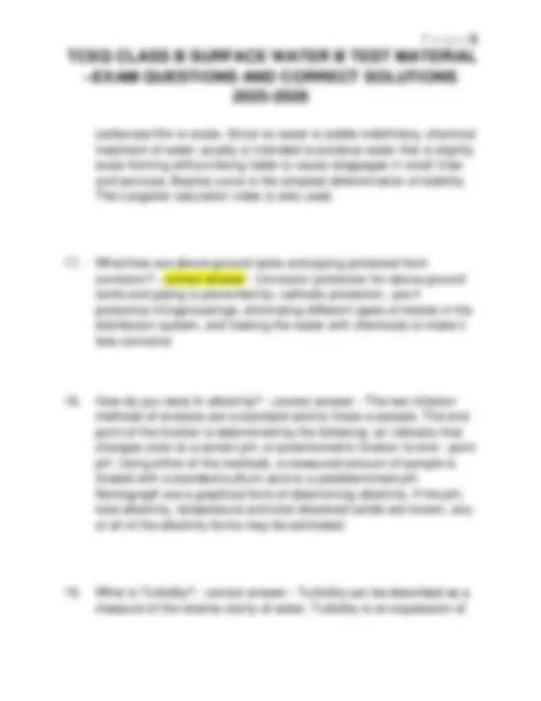 TCEQ CLASS B SURFACE WATER B TEST MATERIAL –EXAM QUESTIONS AND CORRECT ...