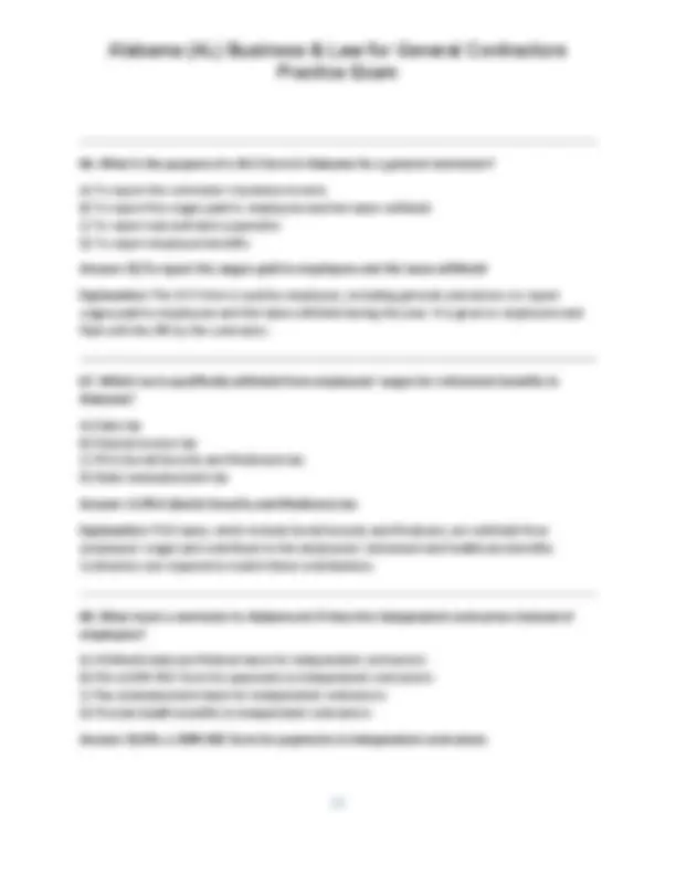 Alabama (AL) Business & Law for General Contractors Practice Exam ...