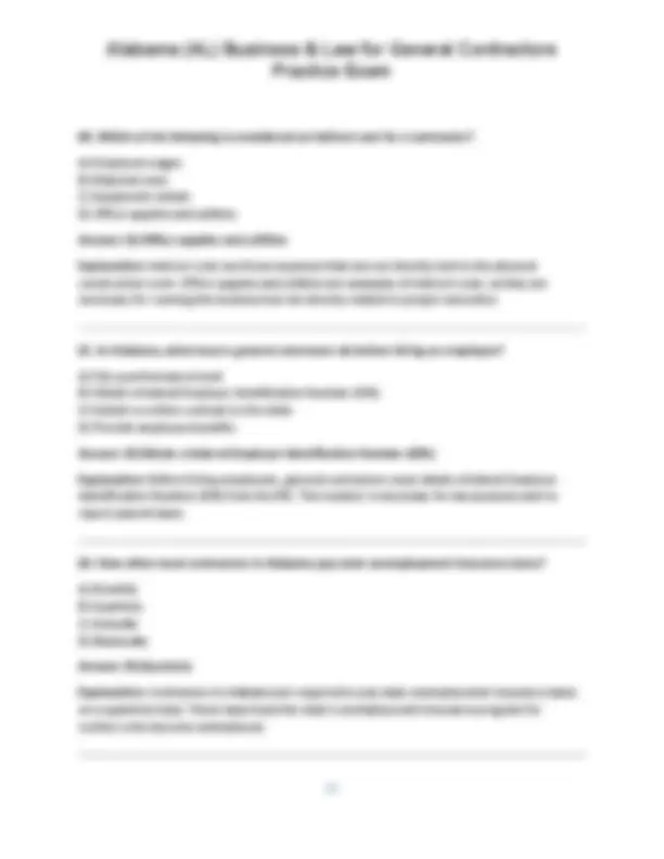 Alabama (AL) Business & Law for General Contractors Practice Exam ...
